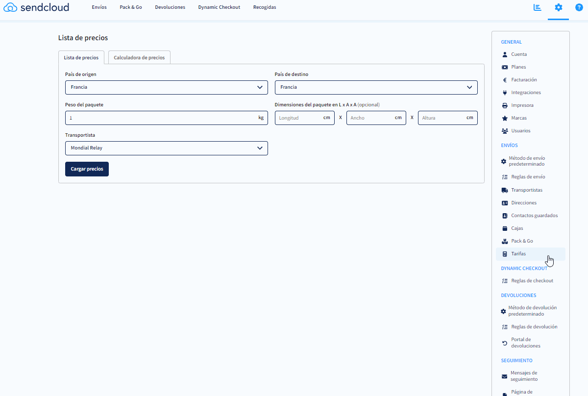 Cómo ver las tarifas de envío y de devolución en el panel – Sendcloud Help Center